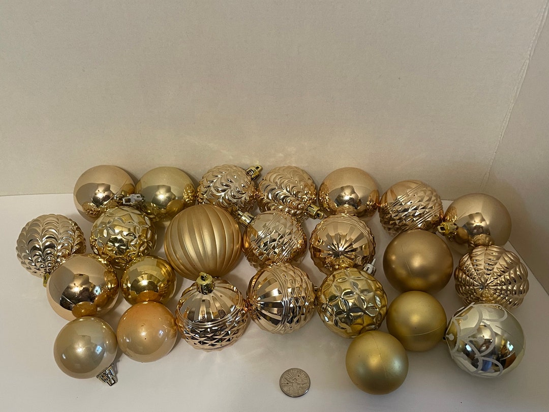 24 Count Mix of Acrylic Gold Color Ball Ornaments, 1 1/2 2 1/2 Inches ...