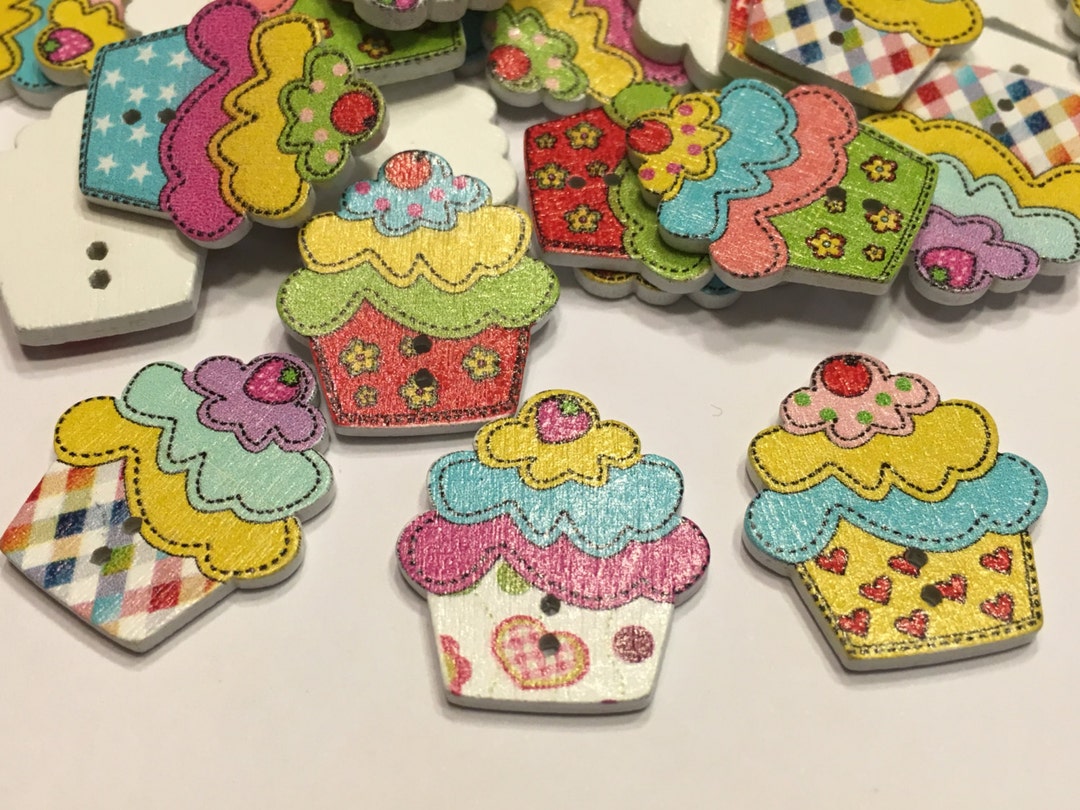 5 Large Wood Colorful Assorted Cupcake Buttons, 22 X 25 Mm (44) - Etsy
