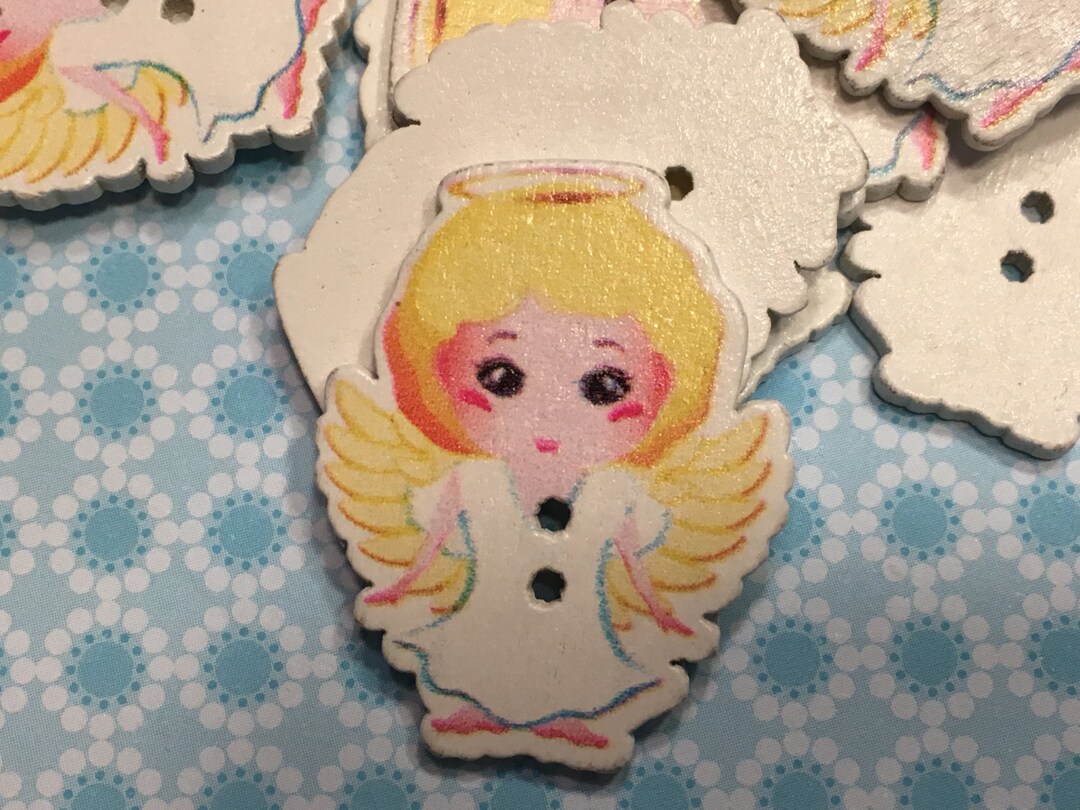 5 Large Wood Angel Buttons, 27 X 35 Mm (B10) - Etsy