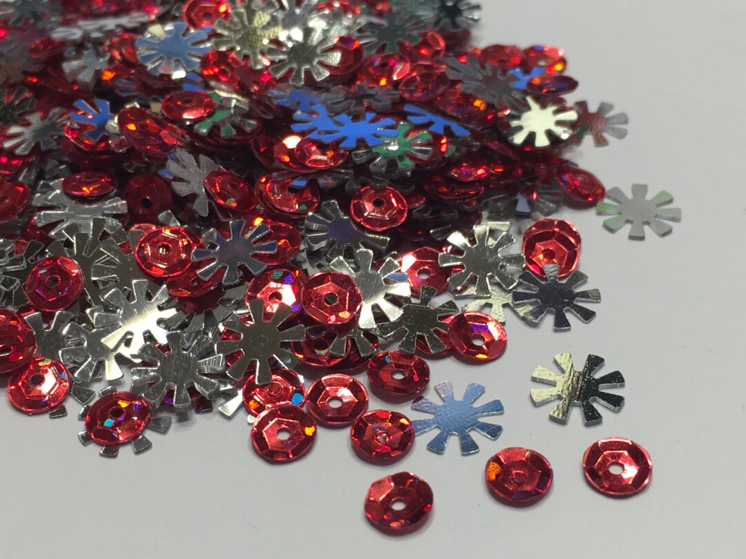 Mix of Silver Snowflake and Red Sequins Confetti / Sequins, 5-9 Mm (34 ...