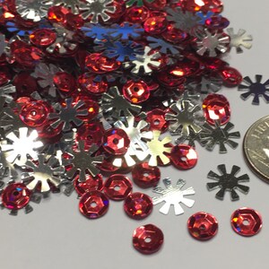 Mix of Silver Snowflake and Red Sequins Confetti / Sequins, 5-9 Mm (34 ...