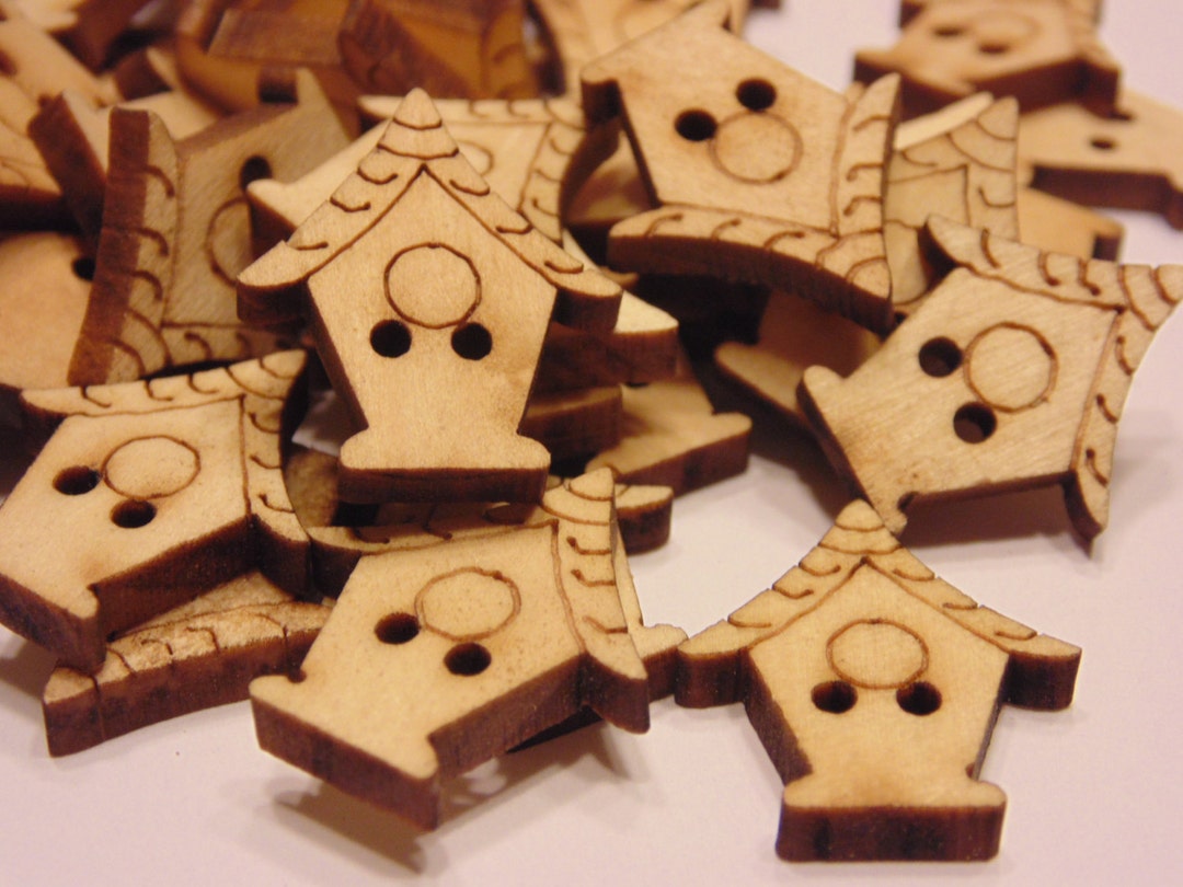 5 Wood Bird House Buttons, 20 X 22 Mm (33) - Etsy
