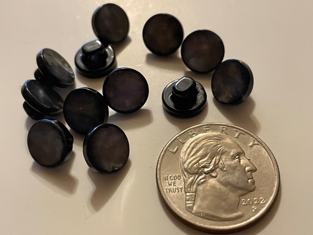 12 Count Black With Shiny Shell Looking Inlay Acrylic Shank Buttons, 10 ...