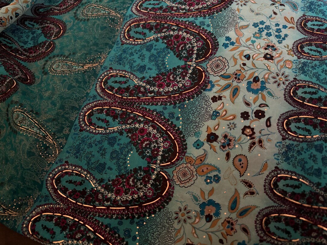 2.5 Yards Teal and Gold Silk Fabric - Etsy