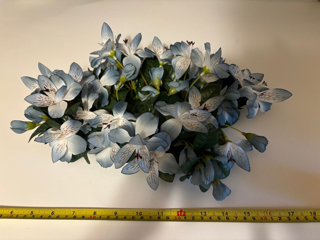 Large 12-inch Oblong Blue and White Tone Fabric Flower Candle Ring - Etsy