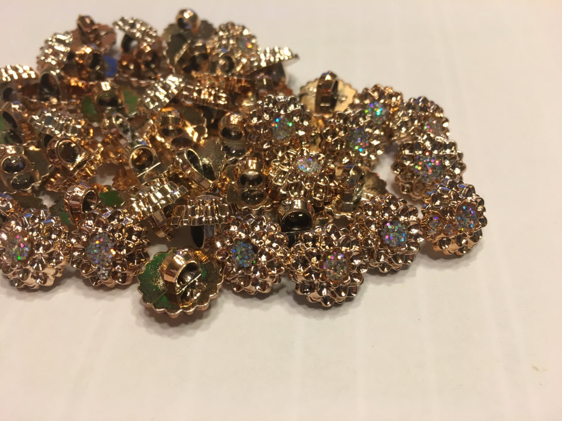 10 Rose Gold Acrylic Flower Rhinestone Buttons, 12 Mm (23) - Etsy
