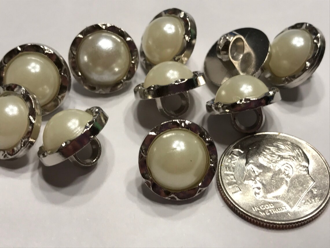 10 Acrylic Ivory and Silver Color Shank Buttons 12 Mm 18 - Etsy