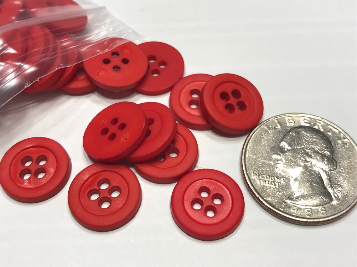 50 Red 4 Hole Acrylic Buttons 12 Mm 48 - Etsy