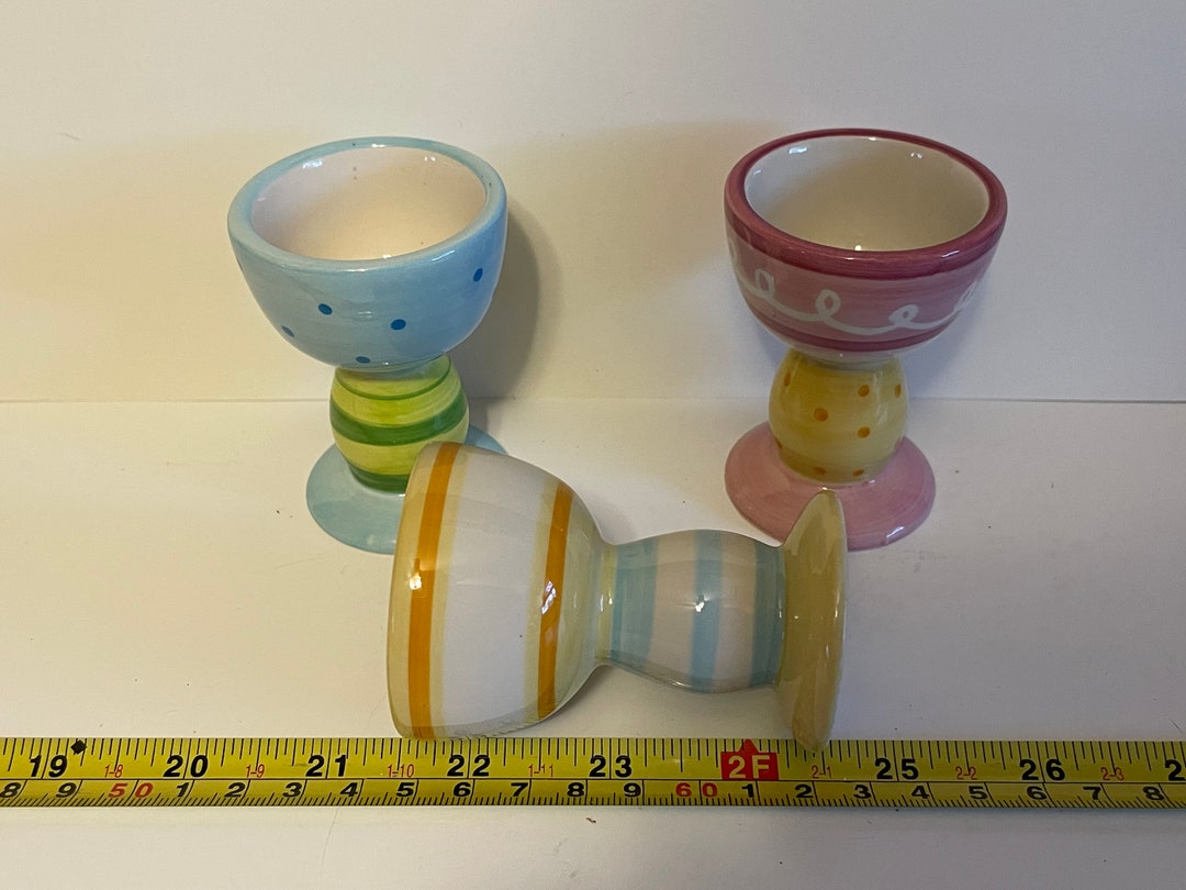 Set of 3 Colorful Porcelain Egg Holders, 3 Inches Tall (MR) - Etsy