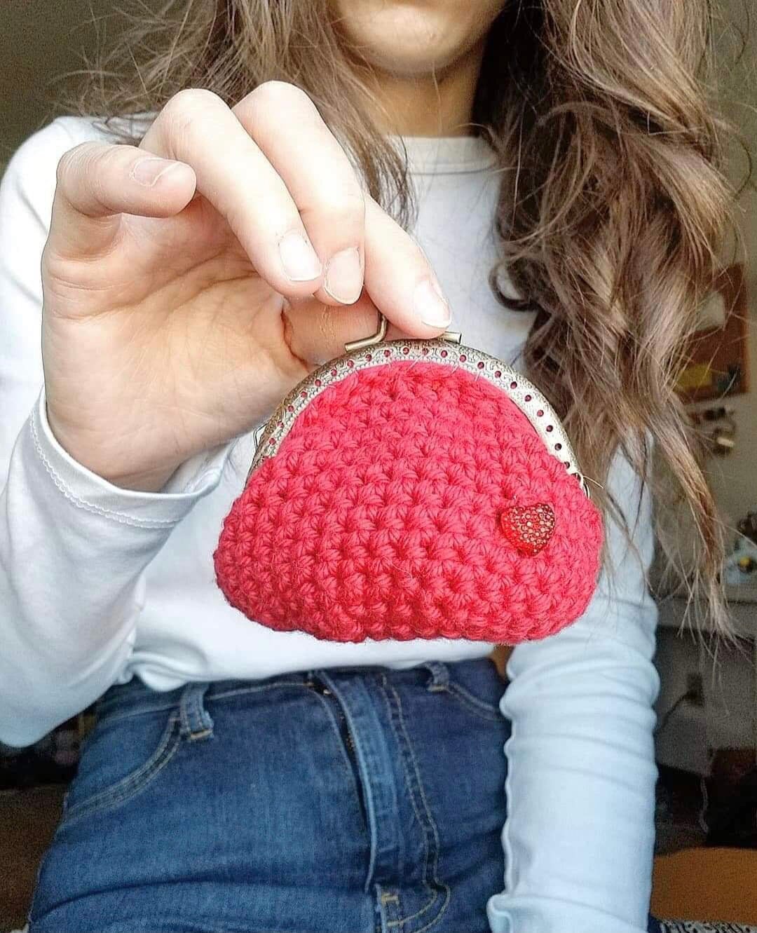 Handstitched Crochet Kiss Clasp Coin Purse Handmade red - Etsy