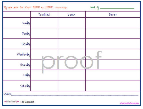 Items similar to Weekly Family Menu - Chart Style on Etsy