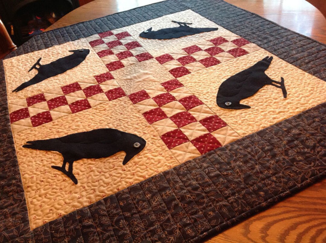 Checker Board Crows, Digital Download, Wool Applique' Table Topper ...