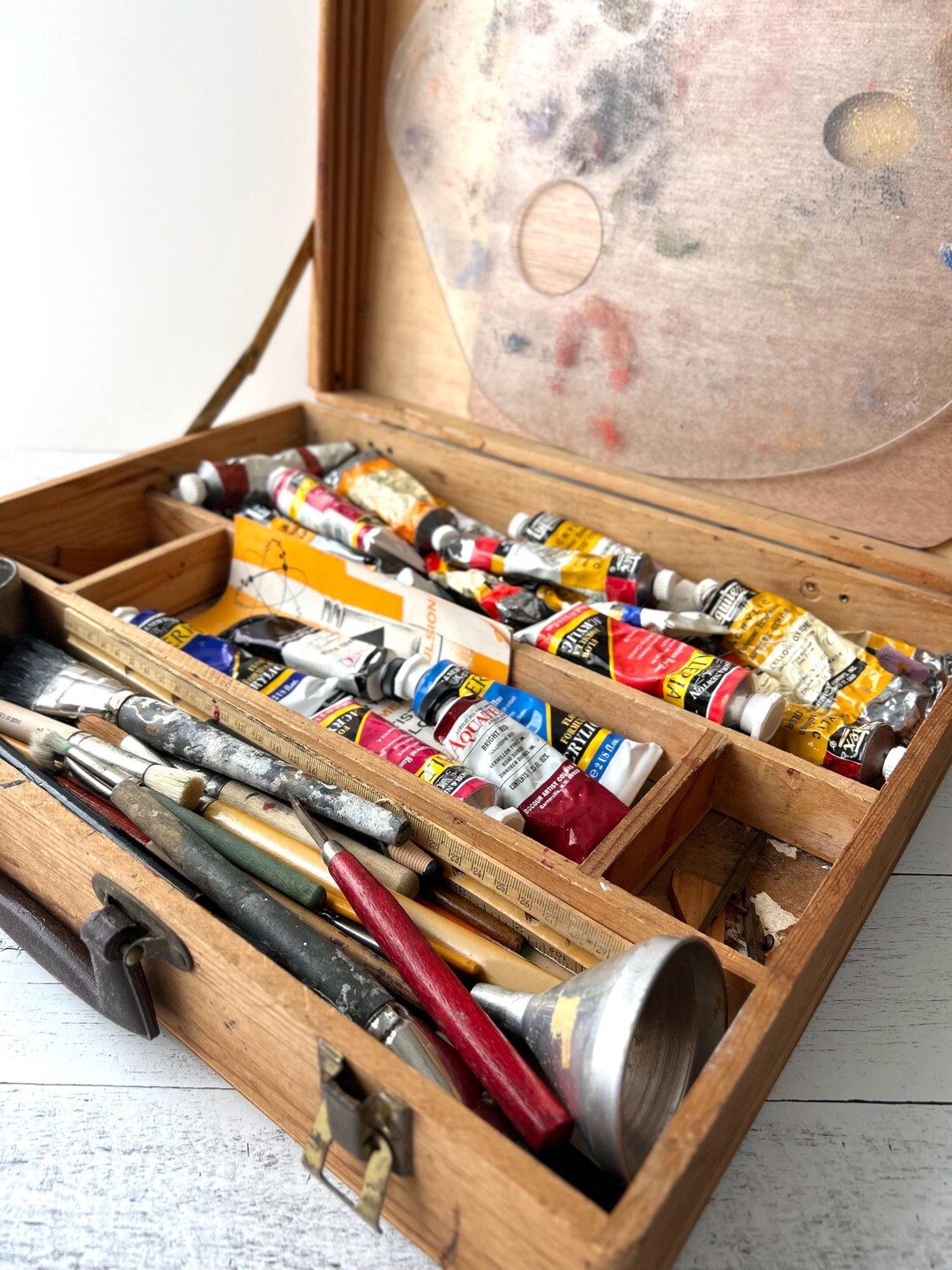 Vintage Wood Artist's Box With Acrylic Paints and Brushes - Etsy