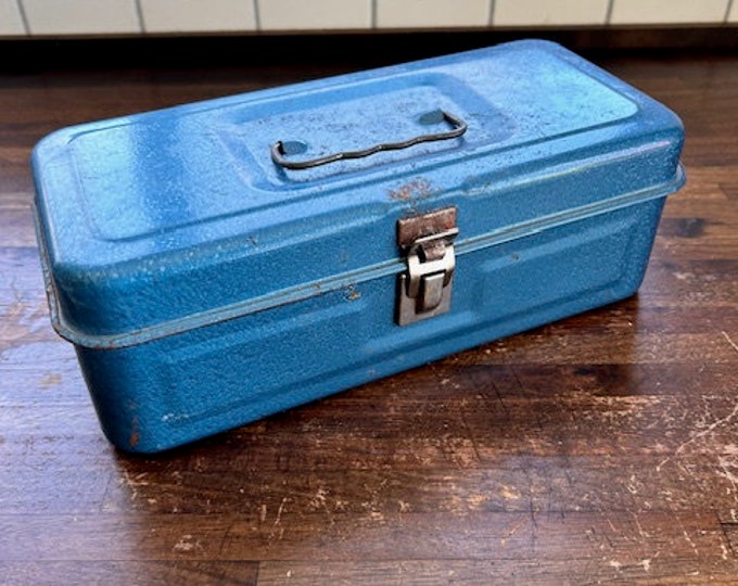 Vintage Blue Metal Tool Tackle Storage Box - Etsy