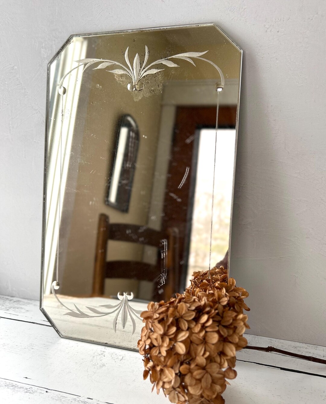 Vintage Etched Frameless Mirror - Etsy