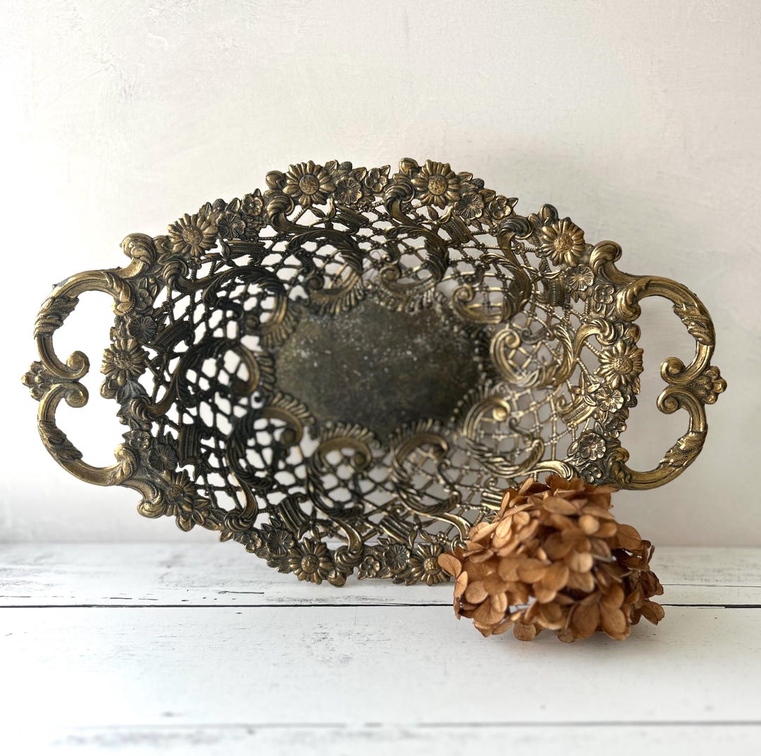 Vintage Italian Filigree Brass Bowl - Etsy