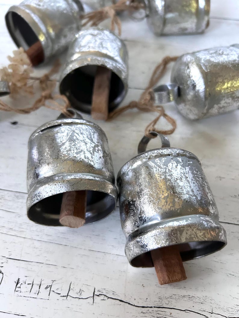 Vintage Rustic Silver Metal Bells - Etsy