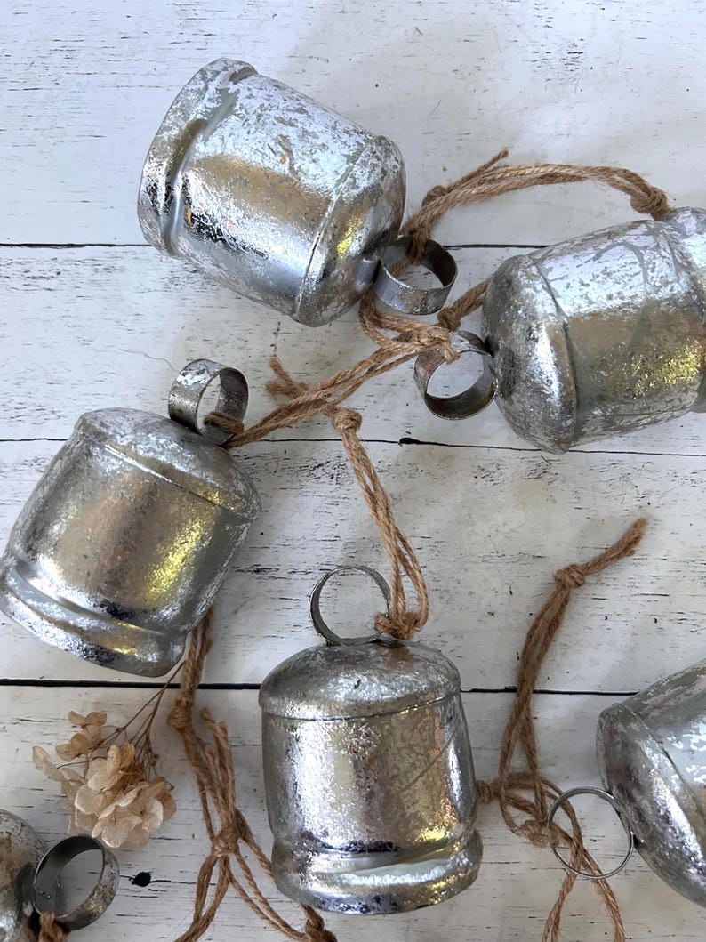 Vintage Rustic Silver Metal Bells - Etsy