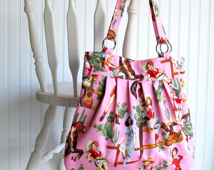 Rockabilly and Retro Pinup Cowgirls Large Pleated Bag - Etsy