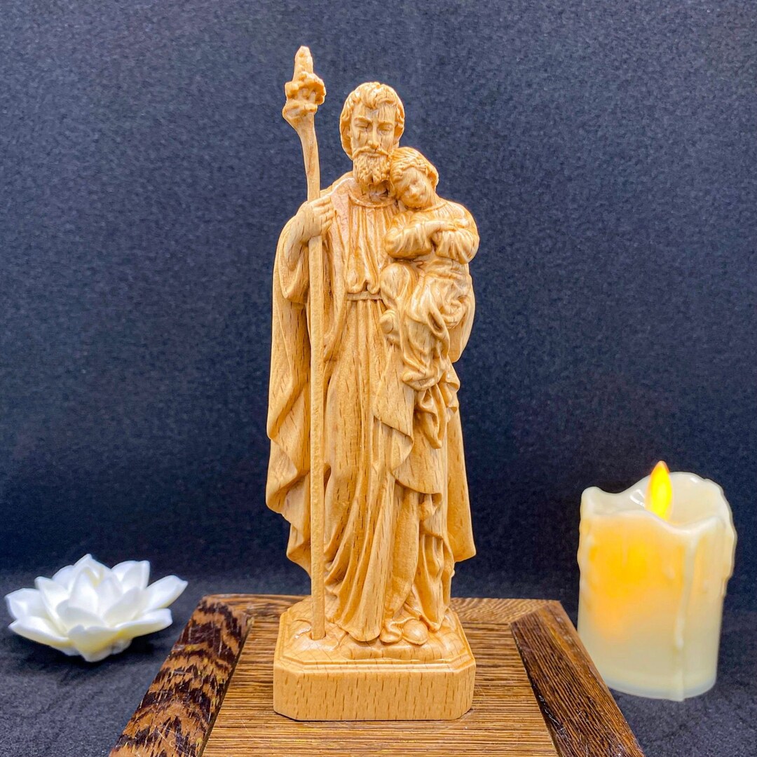 St. Joseph Holding Baby Jesus Statue, Wooden Statue, Catholic Art ...