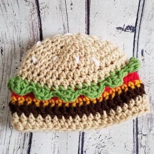 Hamburger Crochet Hat, Cheese Burger Novelty Hat, New Born Photo Prop ...