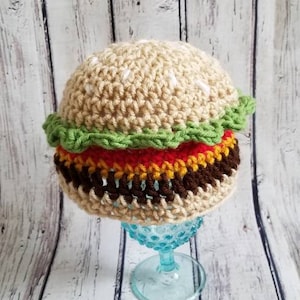 Hamburger Crochet Hat, Cheese Burger Novelty Hat, New Born Photo Prop ...