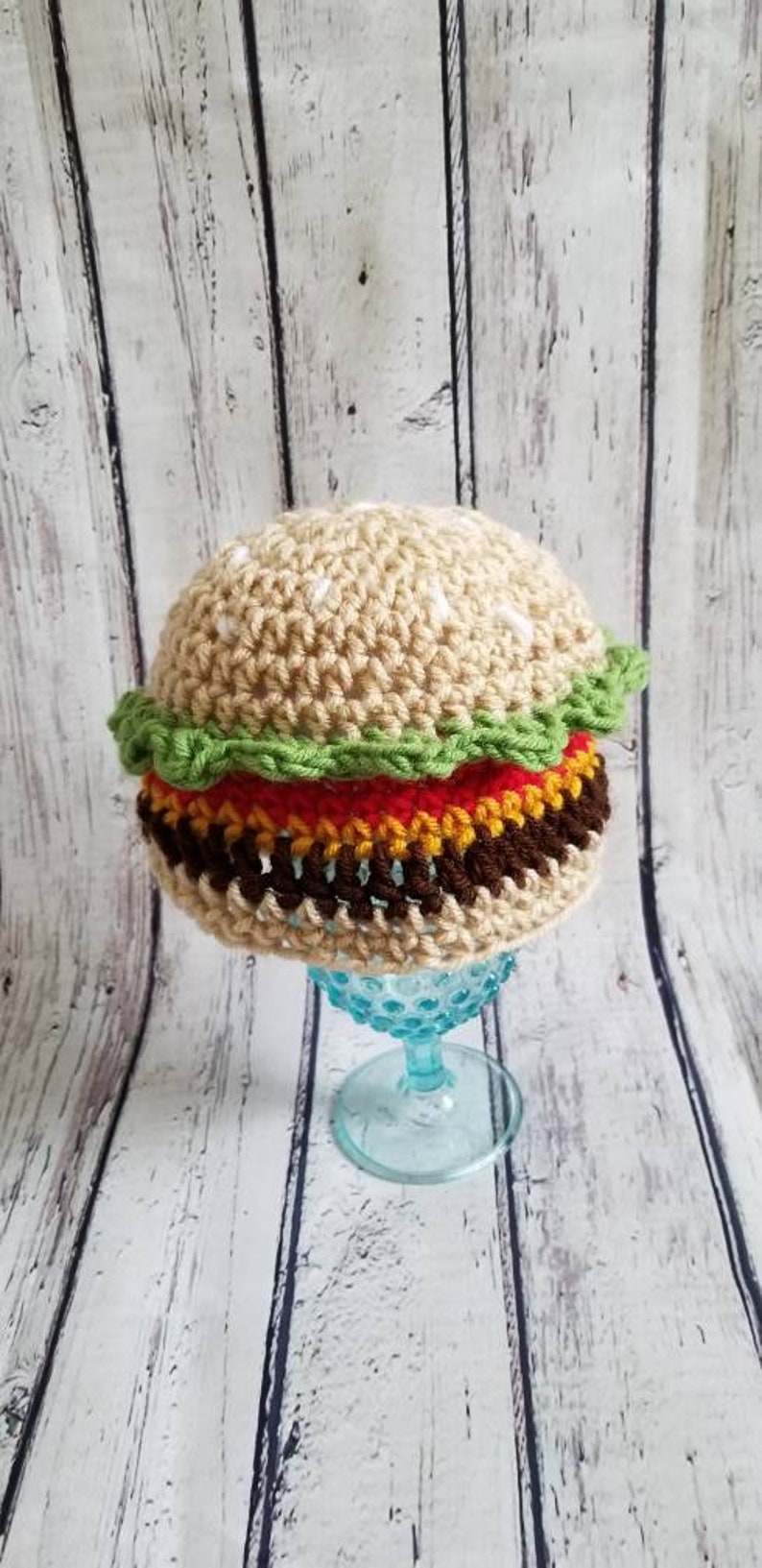 Hamburger Crochet Hat, Cheese Burger Novelty Hat, New Born Photo Prop ...