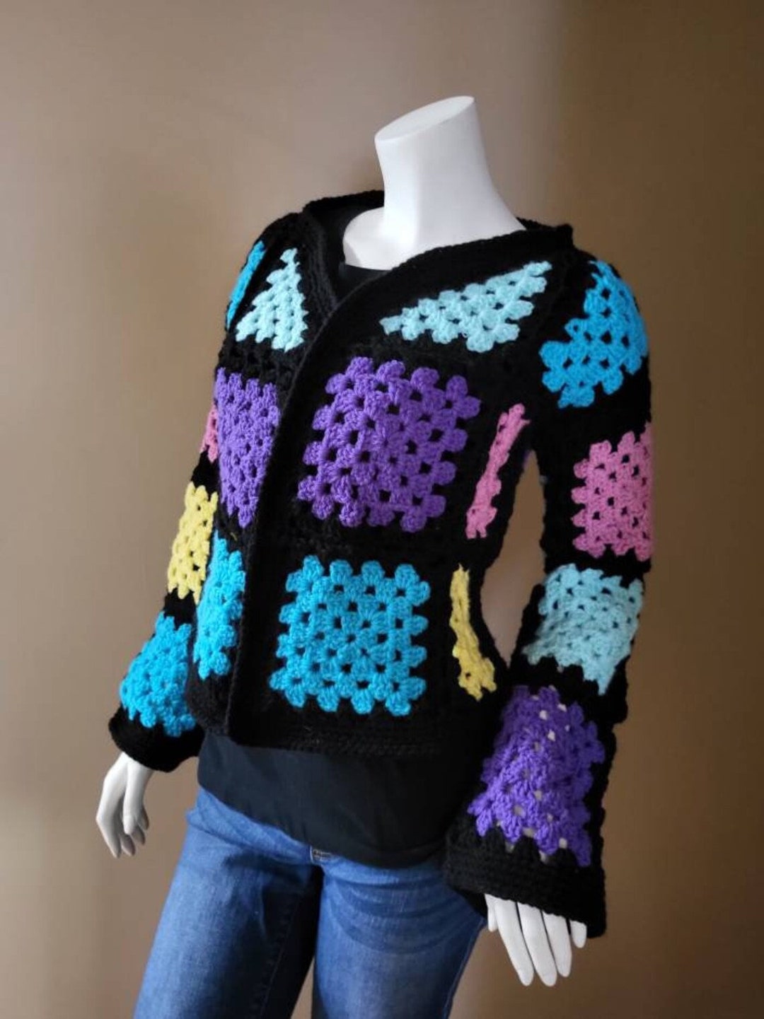 Nostalgic Crochet Granny Cardigan - Granny Square Patchwork Cardigan ...
