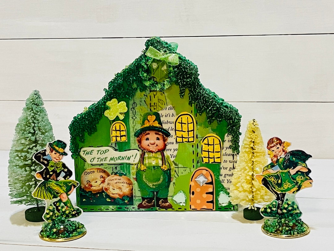 St. Patricks Day Village, Wooden Block Houses, St. Pat Day Decoration ...