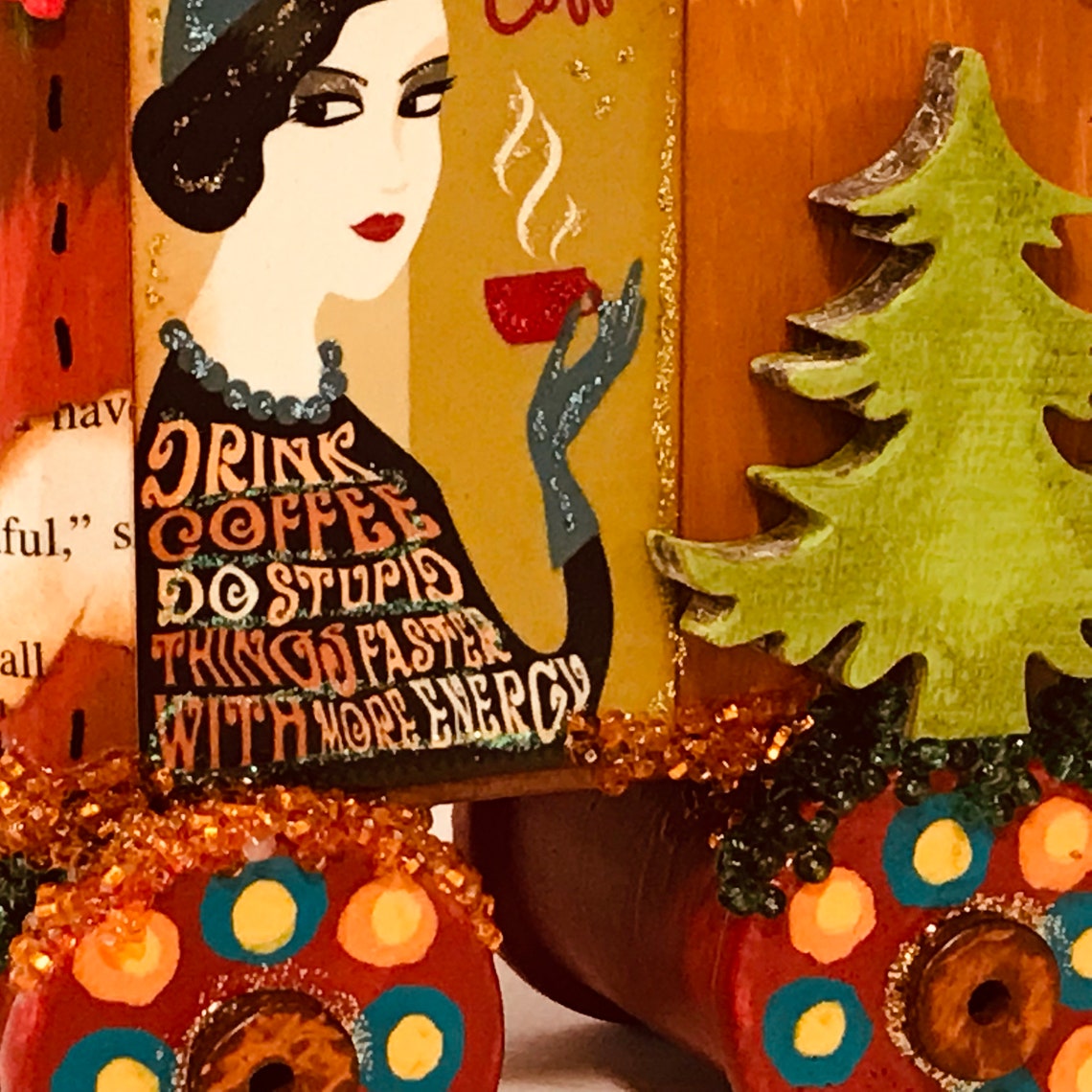 Coffee Art Vintage Images Coffee Décor Wooden Block Houses | Etsy