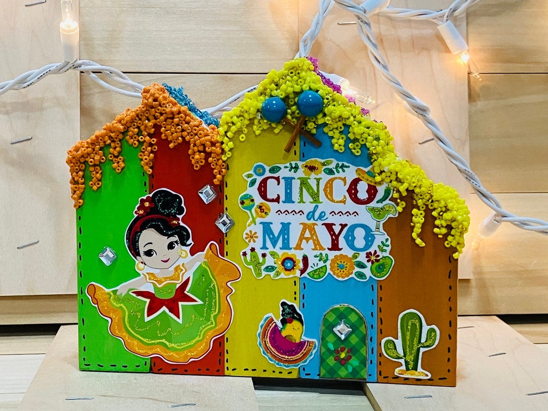 CINCO DE MAYO Decor, Wood Block House, Cinco De Mayo, Miniature Maracas ...