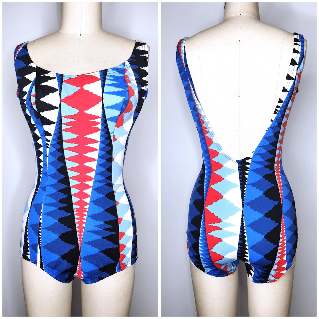 60s 70s Psychedelic Swimsuit Bathing Suit One Piece - Colorful Color ...