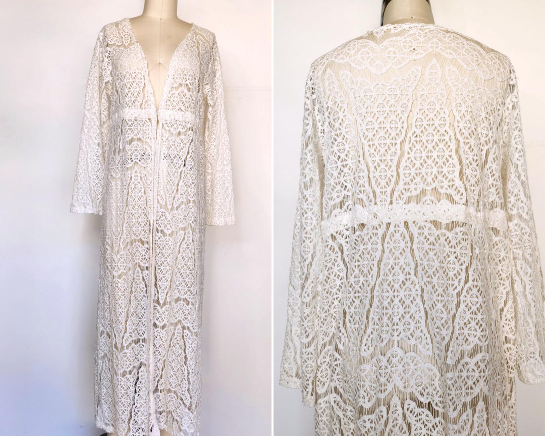 Y2K Lace Duster Jacket - Long Duster Dress Jacket - White Lace Duster ...