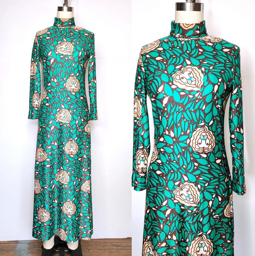 Vintage LIONS Dress - Novelty Print Maxi Dress by Miss Magnin at I ...
