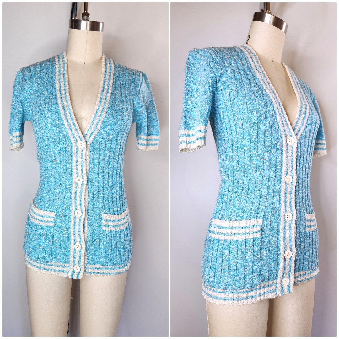 Vintage Turquoise Knitted Cardigan Sweater - Bonwit Teller Cardigan - 70s 80s Knit Sweater ...