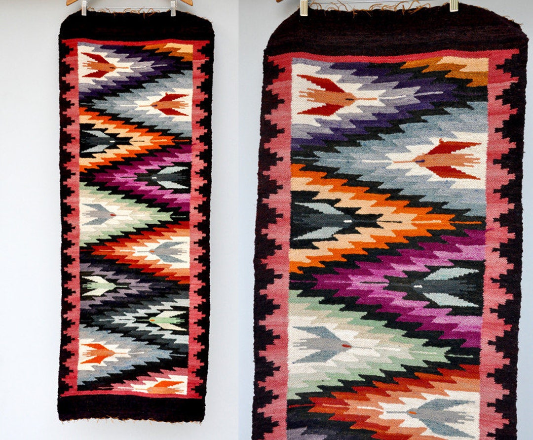 Vintage WOOL Rug Wall Hanging - NAVAJO Southwestern Native American Rug ...