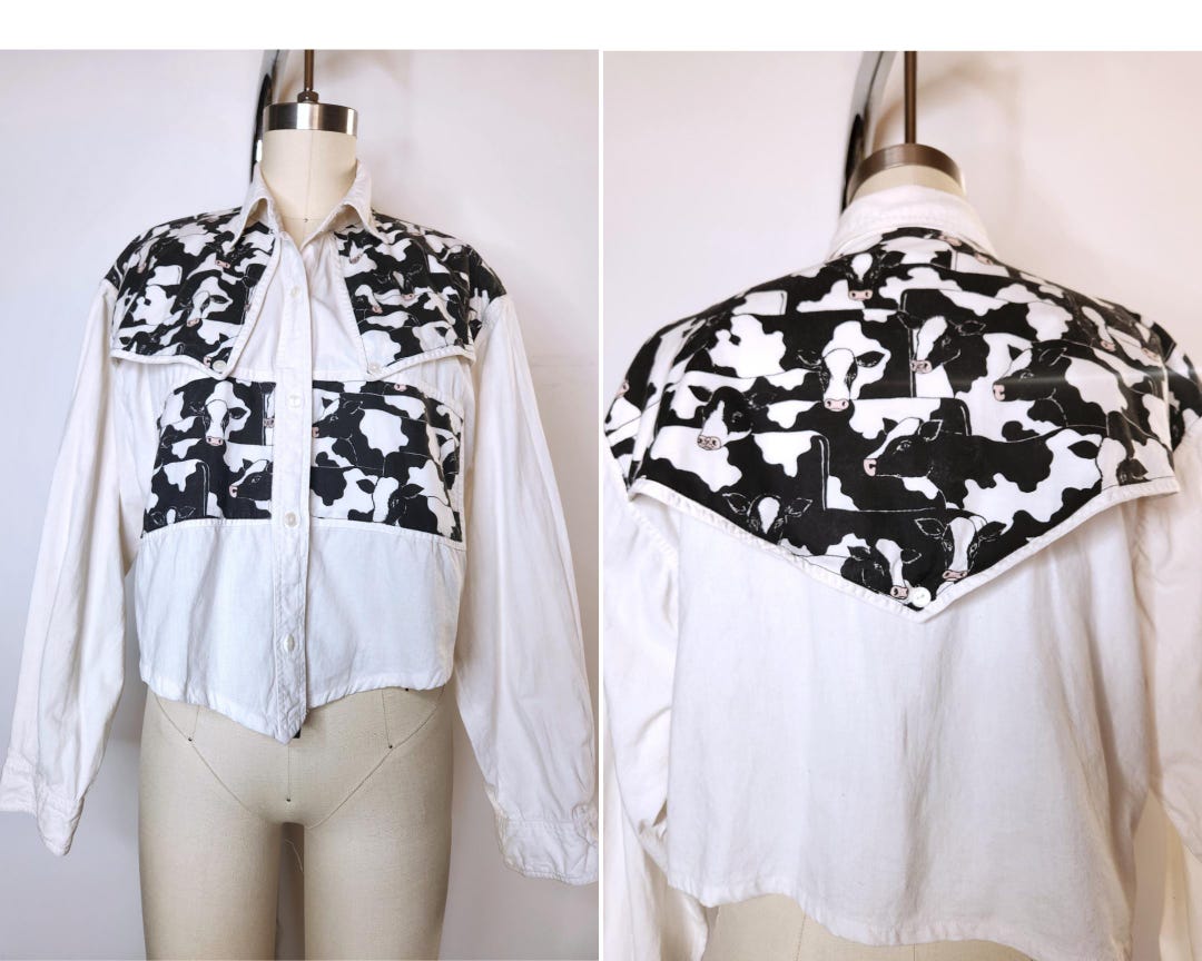 Vintage COWS Print Cropped Blazer Jacket - Animal Print Crop Cotton ...