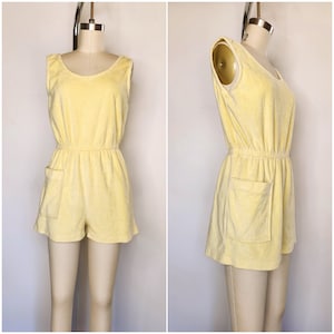 Vintage Terrycloth Mini Romper Jumpsuit Overall - Yellow Terry Cloth ...