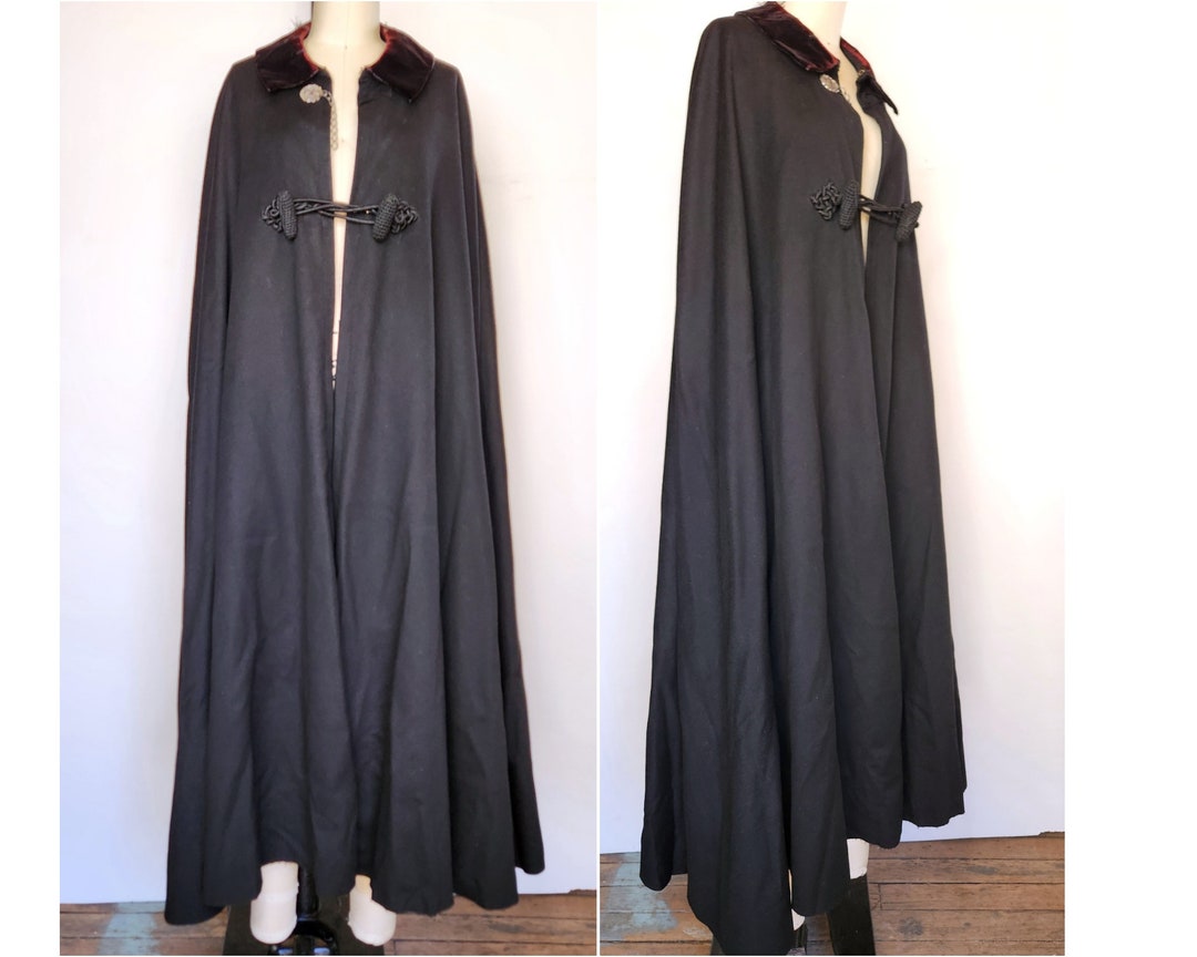 Vintage Antique Black Wool Cape Cloak - Unisex Cape Cloak - Wool Cape ...