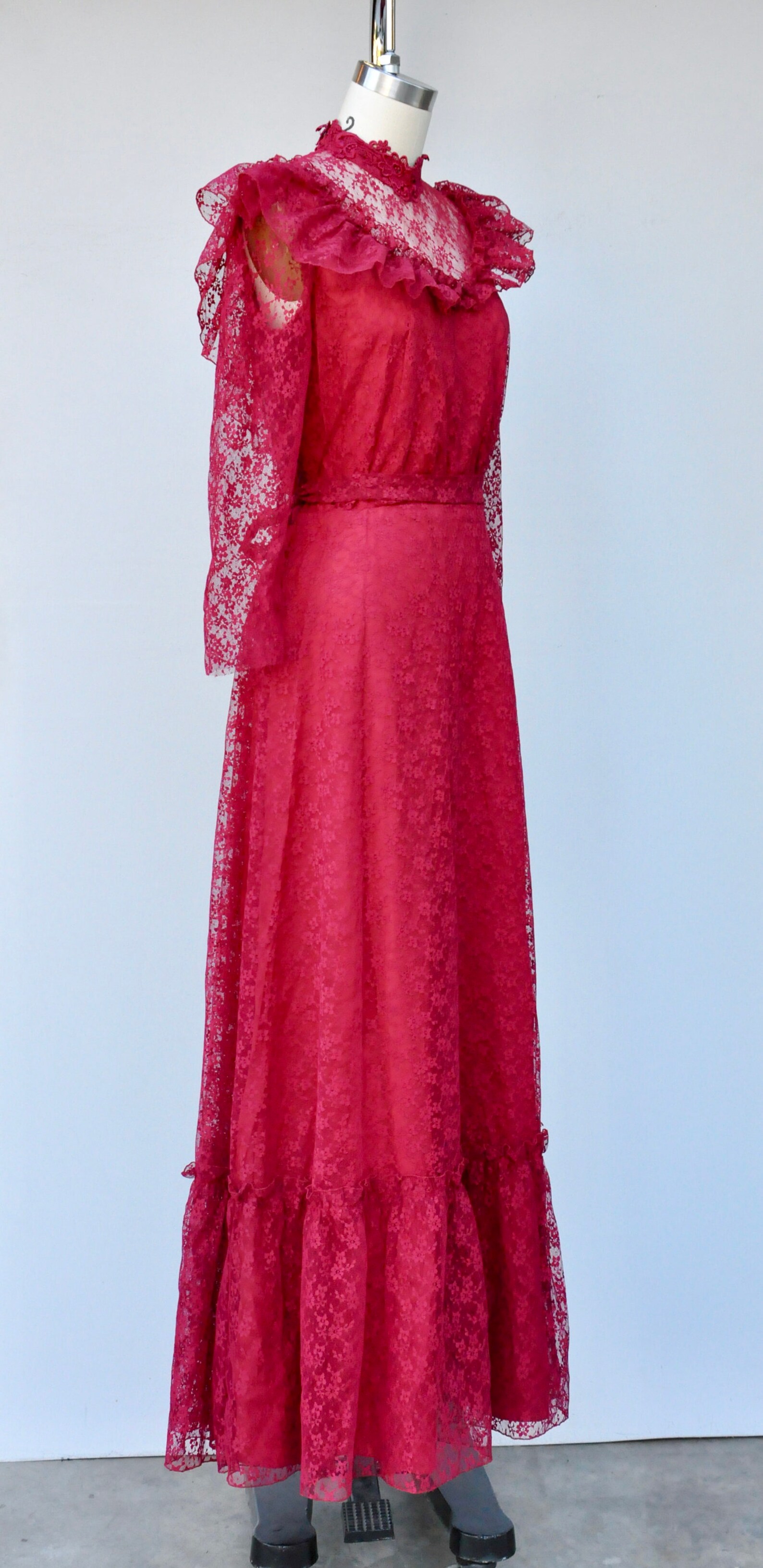 Vintage Lace Victorian Dress - Ruffled Lace Dress - 70s Maxi Lace Dress ...