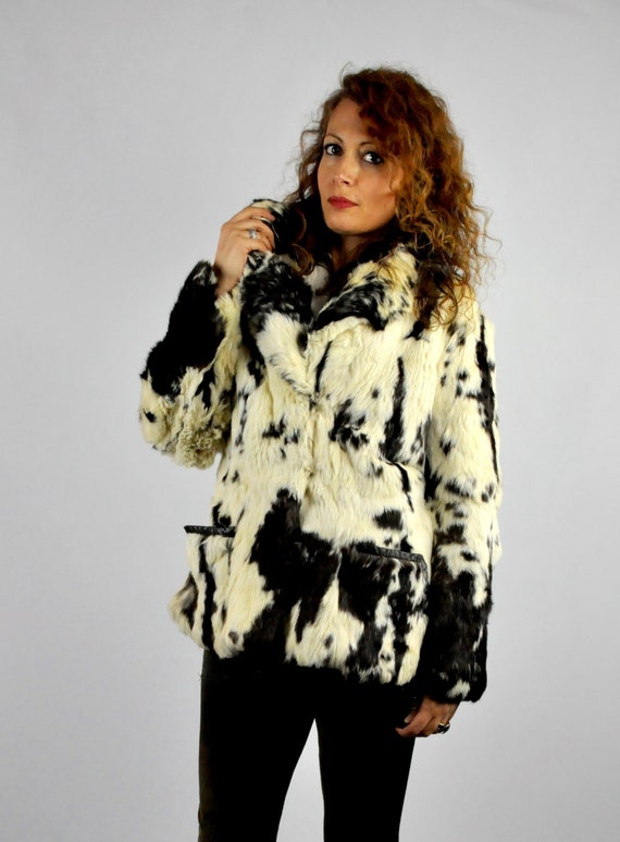 Vintage Spotted Rabbit FUR Jacket Coat - Multicolor F… - Gem