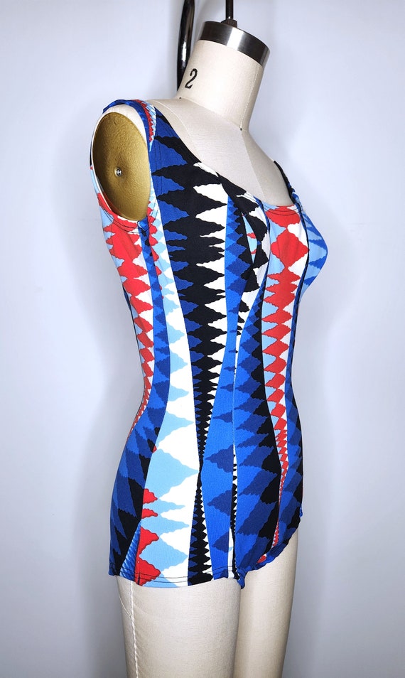 60s 70s Psychedelic Swimsuit Bathing Suit One Piece -… - Gem