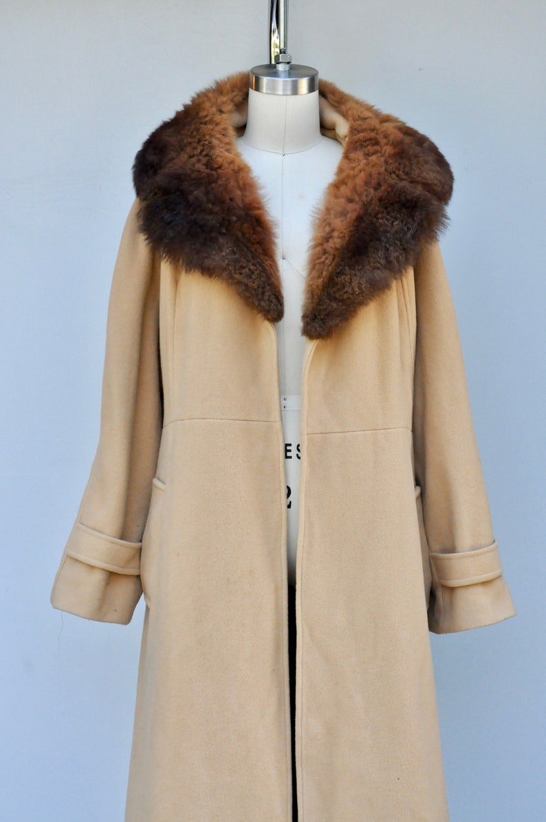 70s Brown Wool Coat With HUGE Wool Fur Collar Belted Coat - Etsy