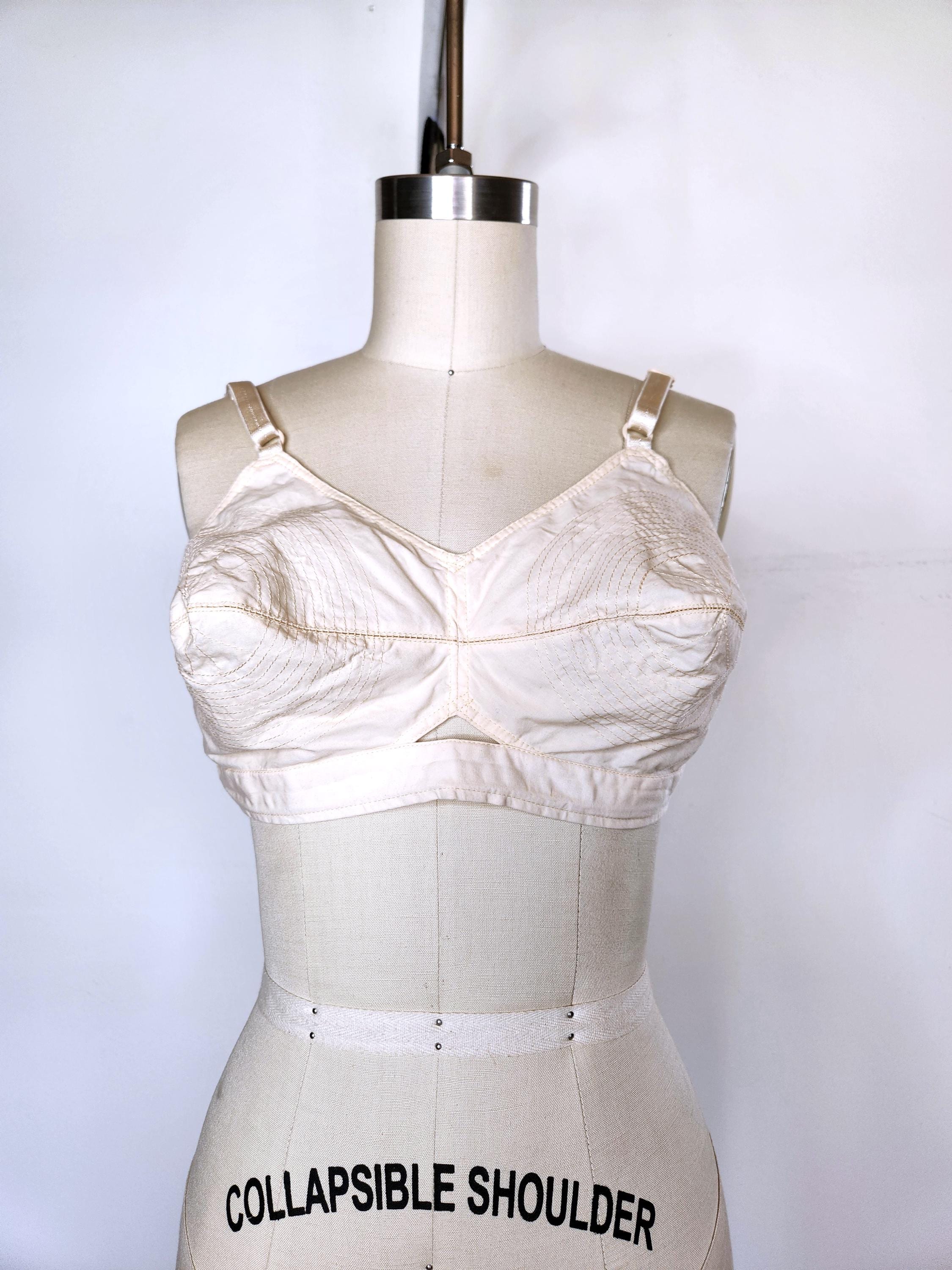 50s BULLET Bra by Angel Form - Ivory Pointed Bra Stitched Embroidery ...
