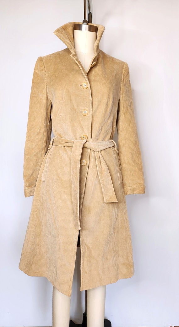 Vintage Corduroy Trench Coat - Belted Coat - Long Coa… - Gem