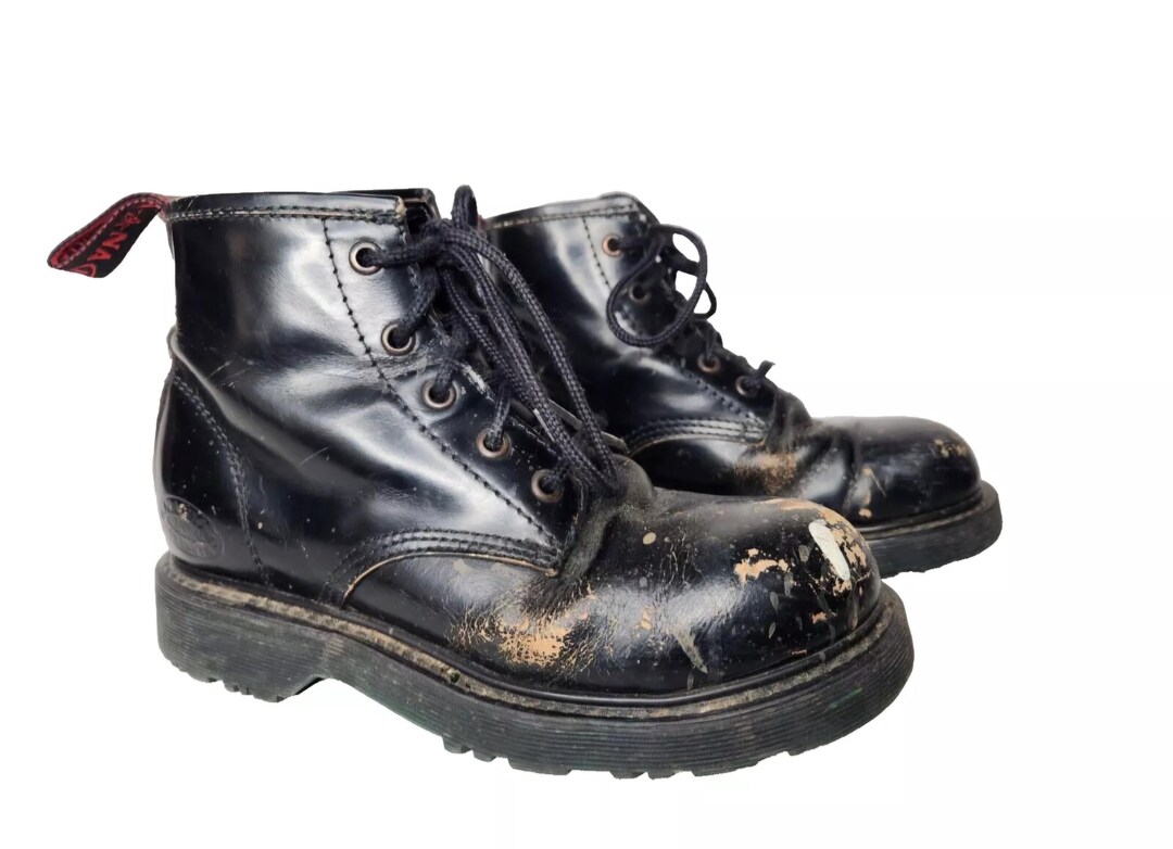 Vintage Nana Industrial Black Leather Lace up Boot - Steel Toe ...