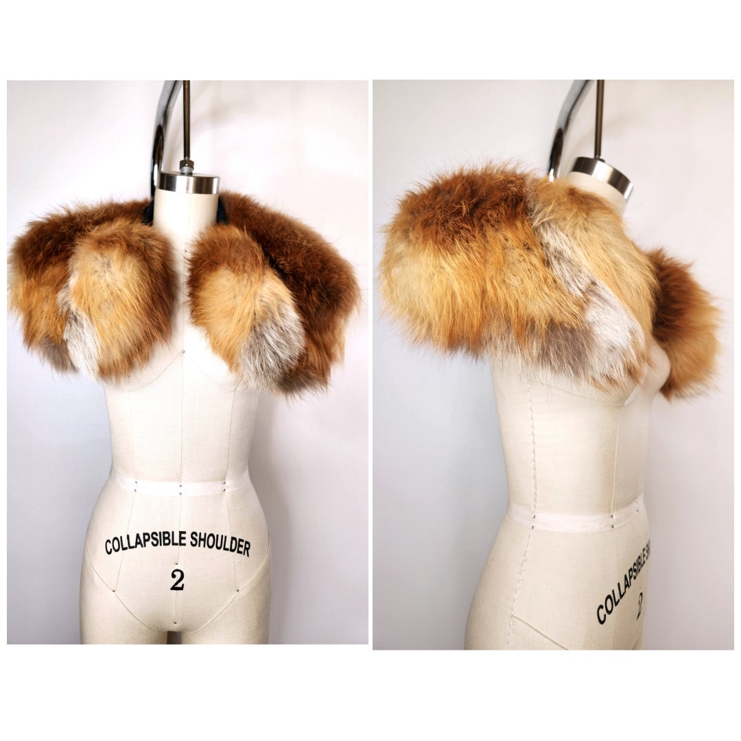 Vintage Chunky Red FOX FUR Collar Fluffy Shawl Scarf Very Soft Silver ...