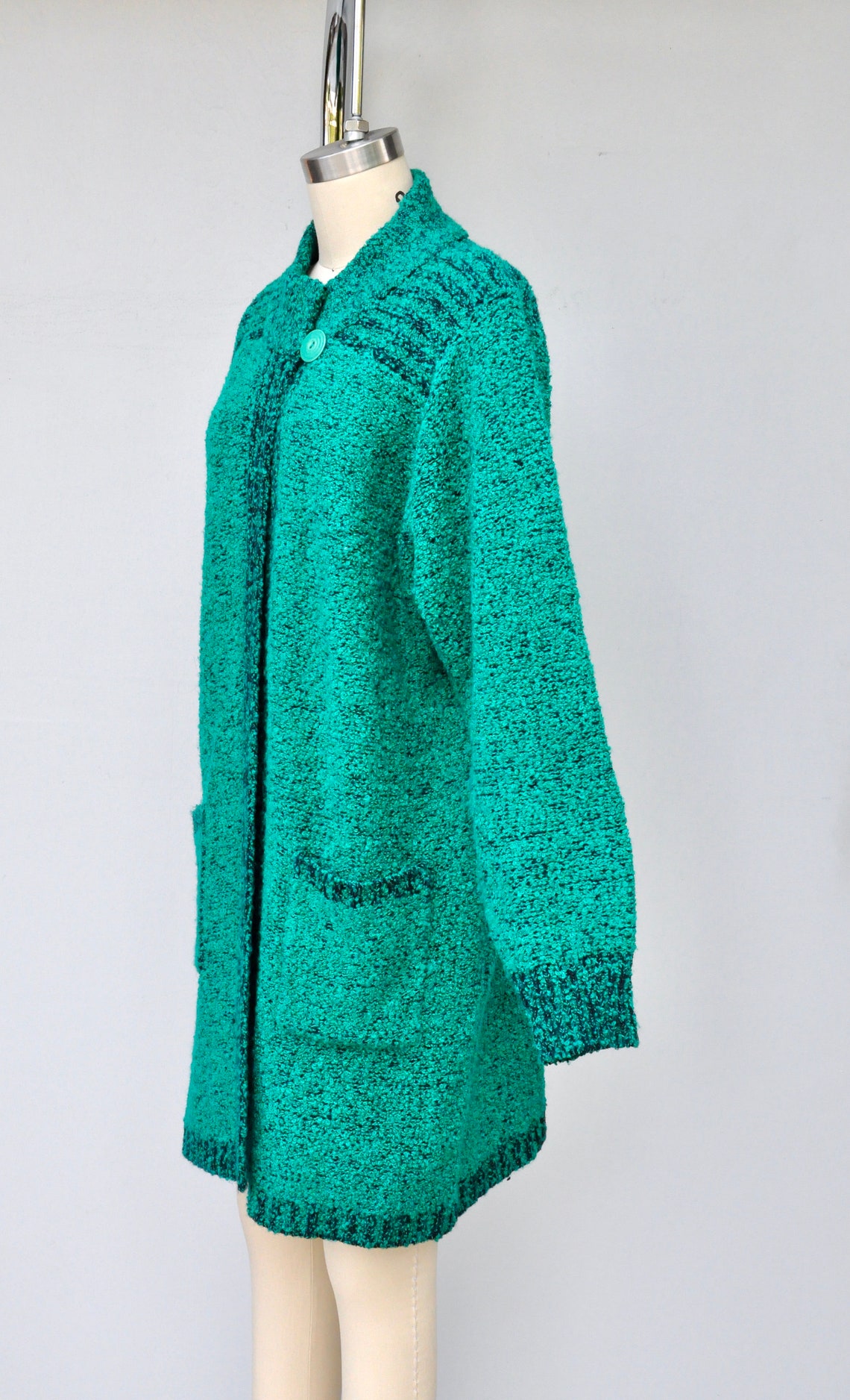 Vintage 80s Terry Cloth Green Duster Long Cardigan Duster Coat - Dark ...