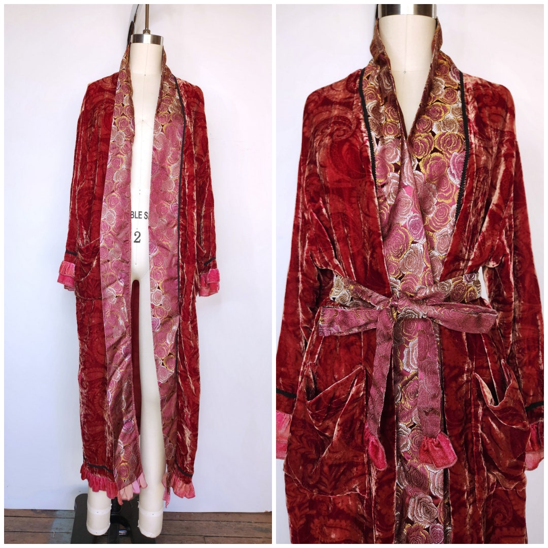 Vintage Velvet Silk Robe Duster Layering - Romantic Duster Robe - Long ...