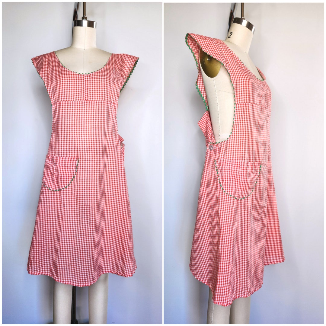 Vintage 1940's Apron - 40s Gingham Apron - Plaid Apron - Checkered ...